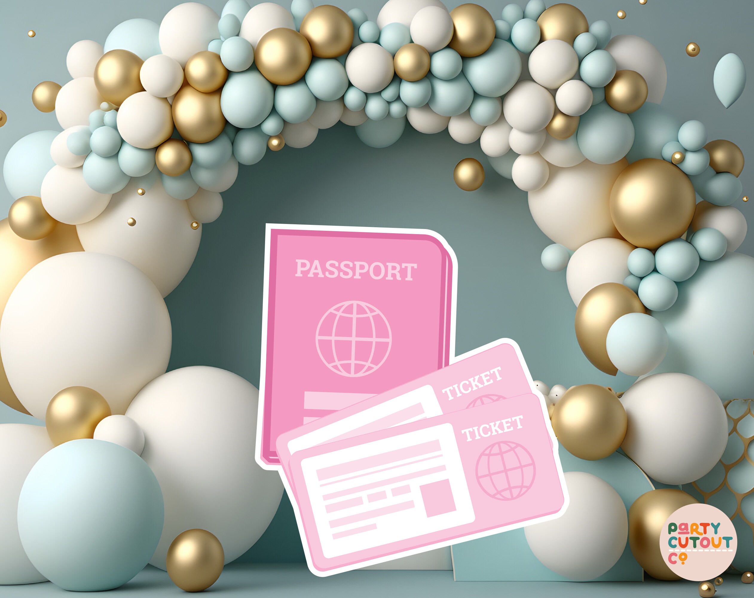 BIG CUTOUT Travel Party Pink Passport and Tickets Plane Ticket Cutout ...