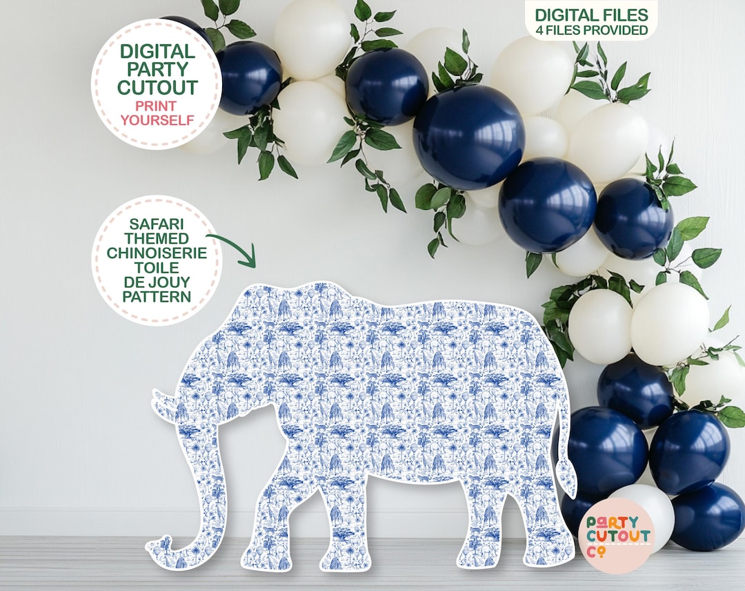 BIG CUTOUT Blue Chinoiserie Toile De Jouy Elephant Blue Toile Safari ...