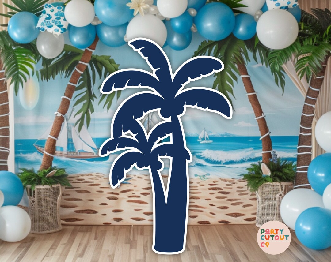 BIG CUTOUT Navy Blue Palm Tree Beach Party Boho Baby Shower Ideas Surf ...