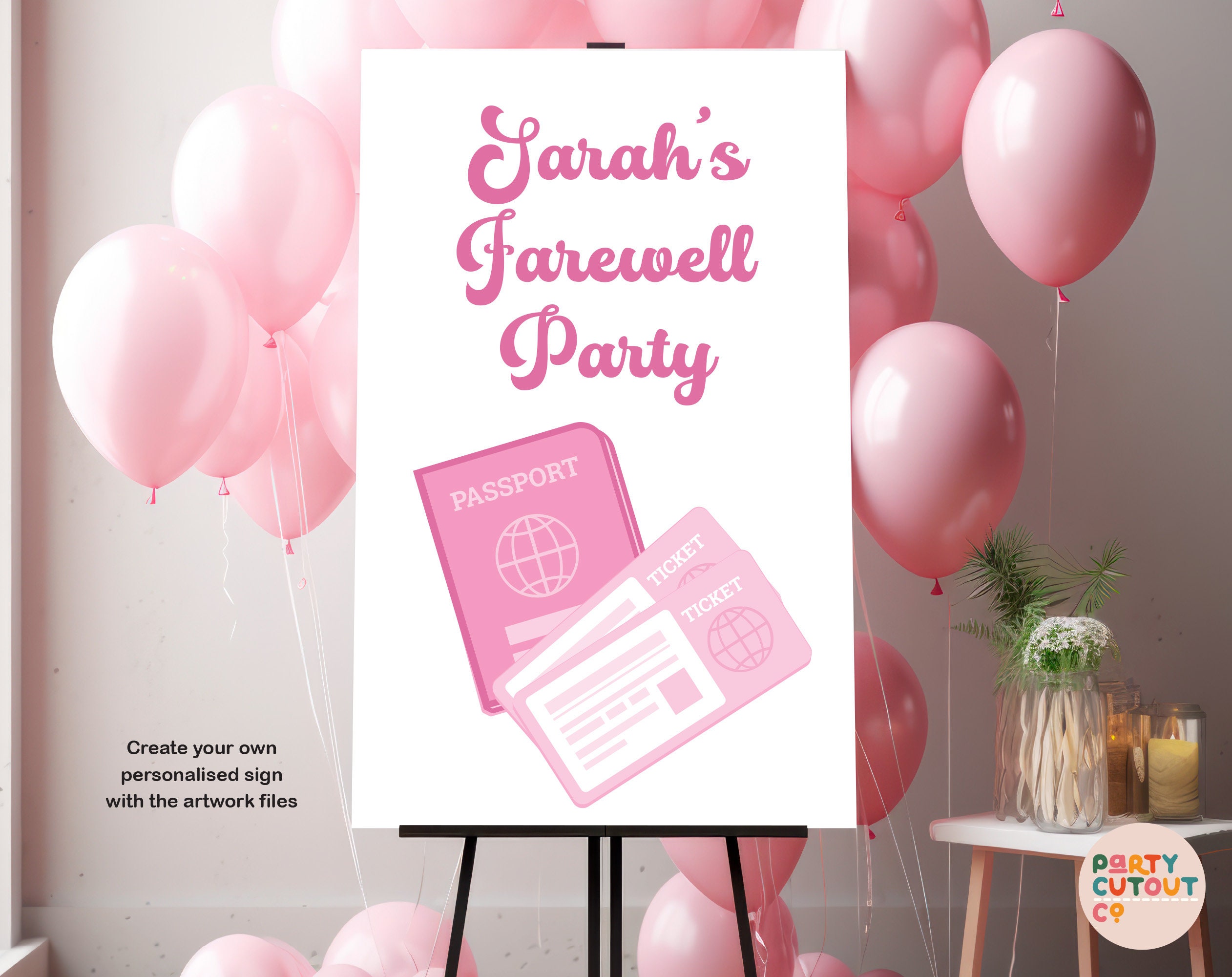 BIG CUTOUT Travel Party Pink Passport and Tickets Plane Ticket Cutout ...