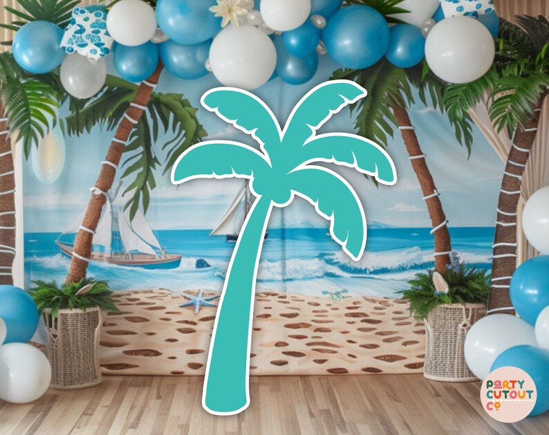 BIG CUTOUT Teal Palm Tree Beach Party Boho Baby Shower Ideas Pool Party ...
