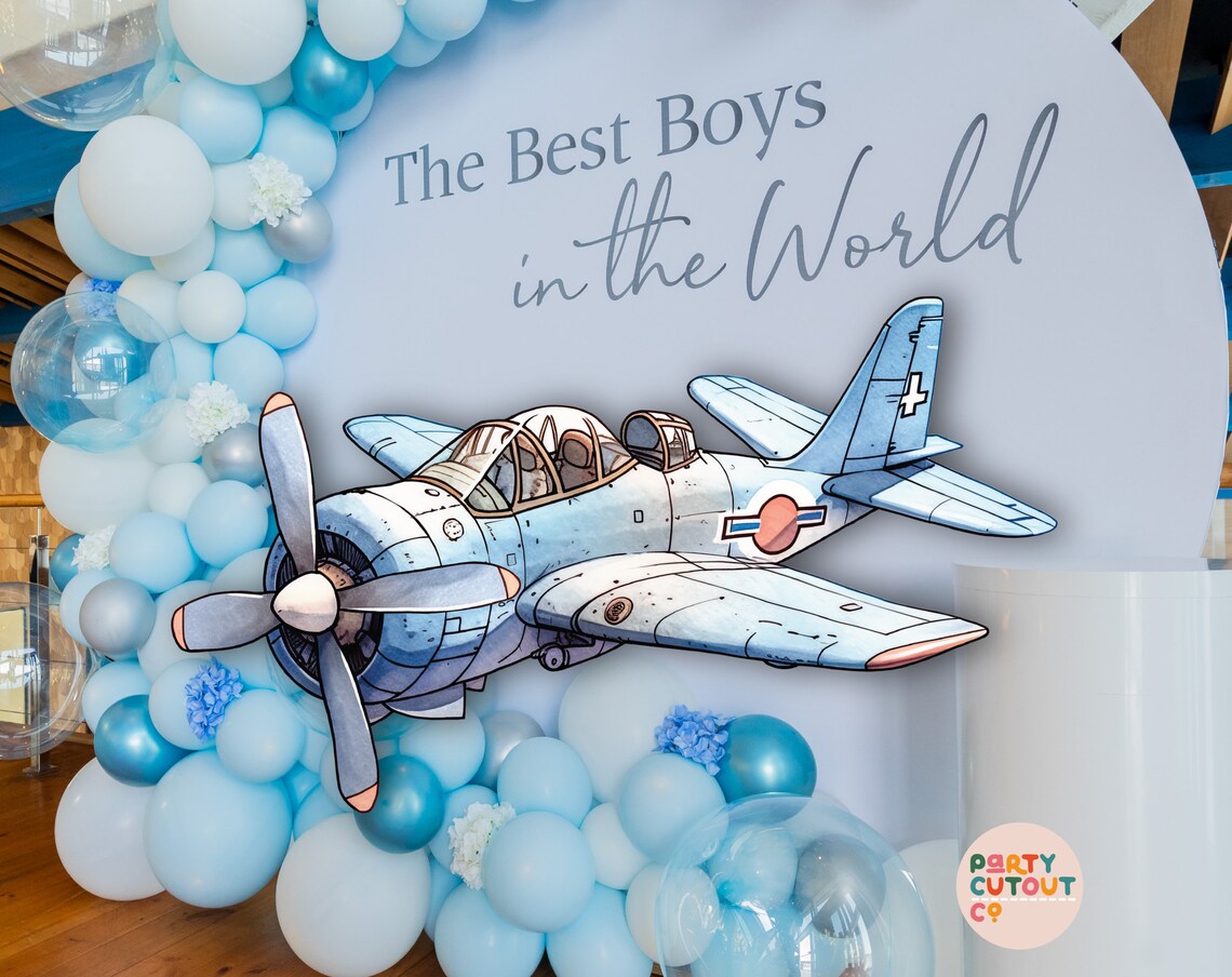 BIG CUTOUT Blue Fighter Plane Decoration Aircraft Props Stand up Cutout ...