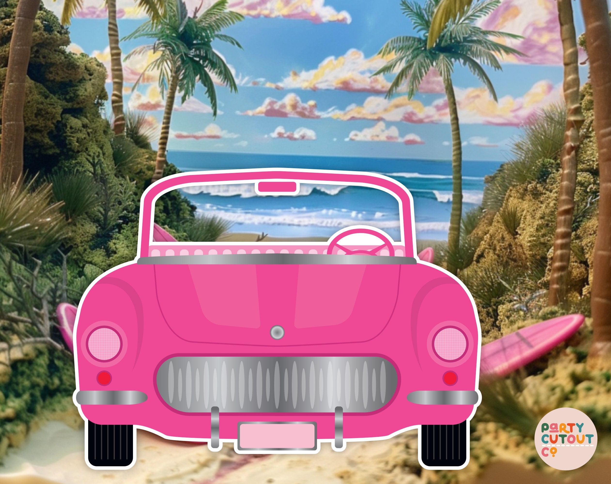 BIG CUTOUT Pink Car Hot Pink Convertible Pink Sports Car Doll Car Car ...