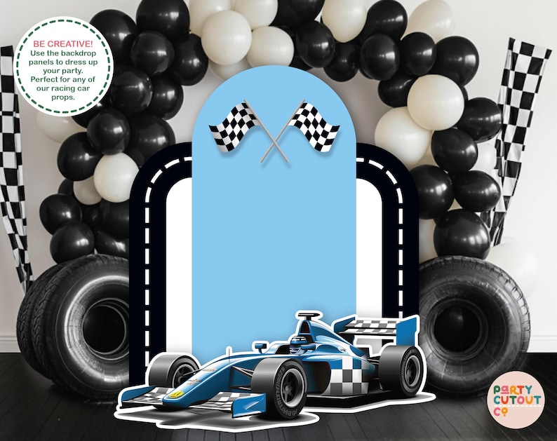 BIG BACKDROP Blue Racing Wall Prop Racing Car Backboard Race Track ...