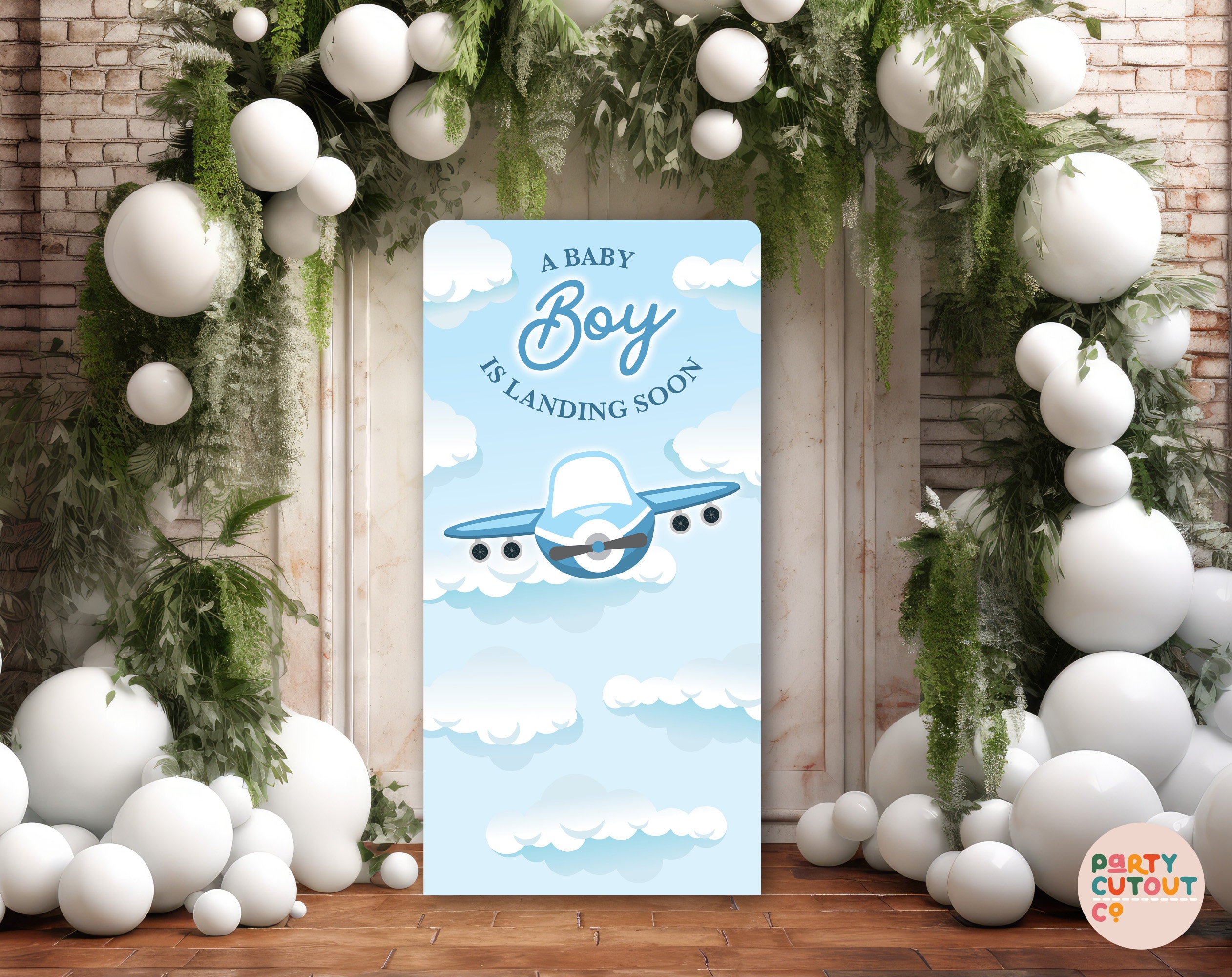 BIG BACKDROP Boy Baby Shower Sign Plane Baby Shower Ideas Landing Soon ...