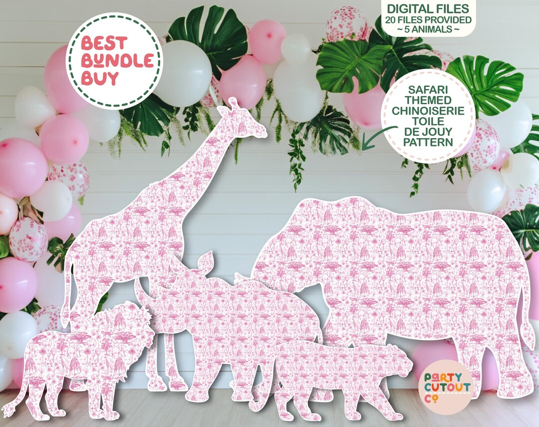 BIG CUTOUT Pink Chinoiserie Toile De Jouy Safari Animals Pink Toile ...