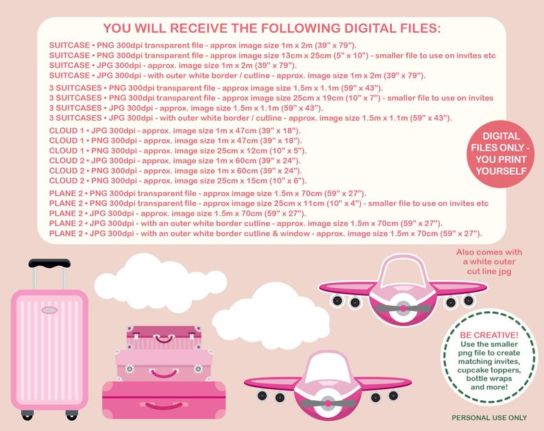 BIG CUTOUT Pink Travel Cutouts Pink Aeroplane Cutout Aircraft Baby ...