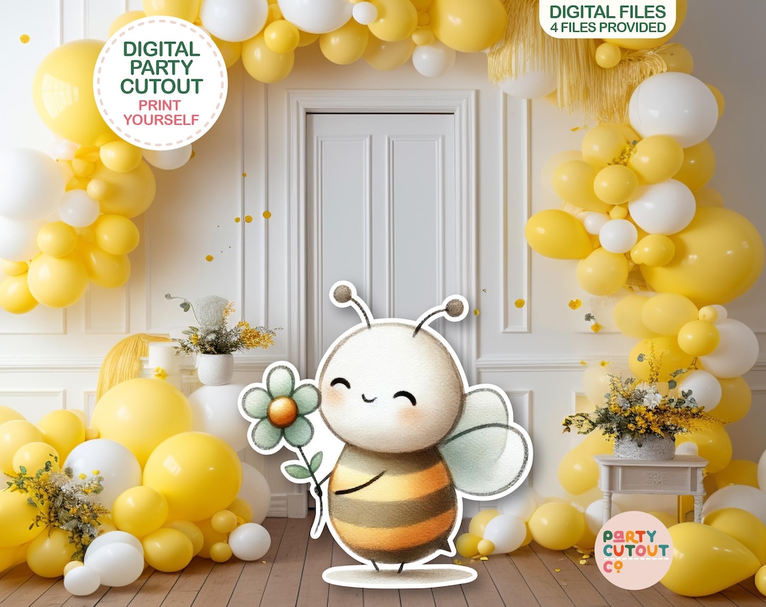 BIG CUTOUT Bee Party Buzzy Bee Props Happy Bee With Flower Cartoon Bee ...