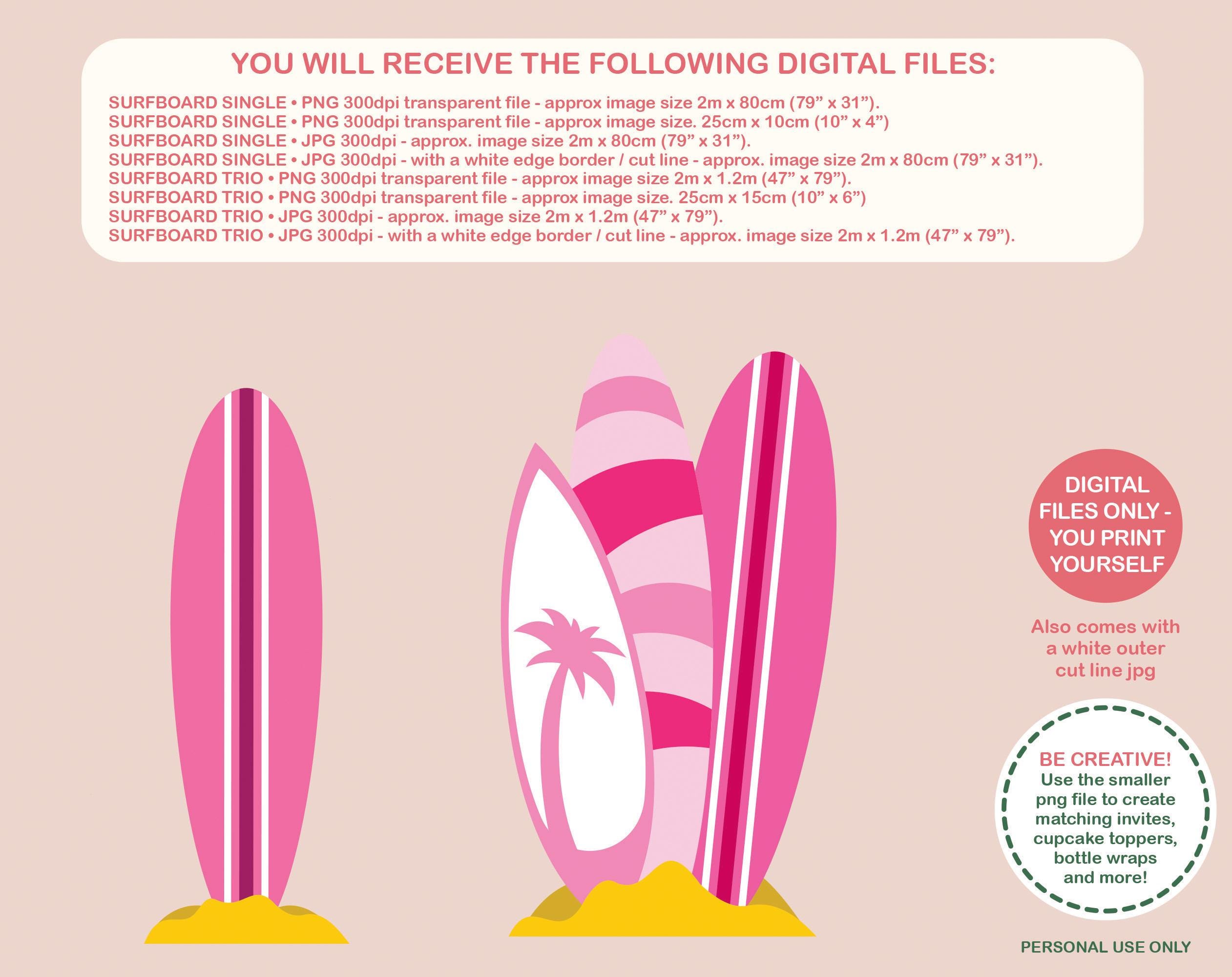 BIG CUTOUT Pink Beach Party Pink Surfboard Surf Birthday Party Pool ...