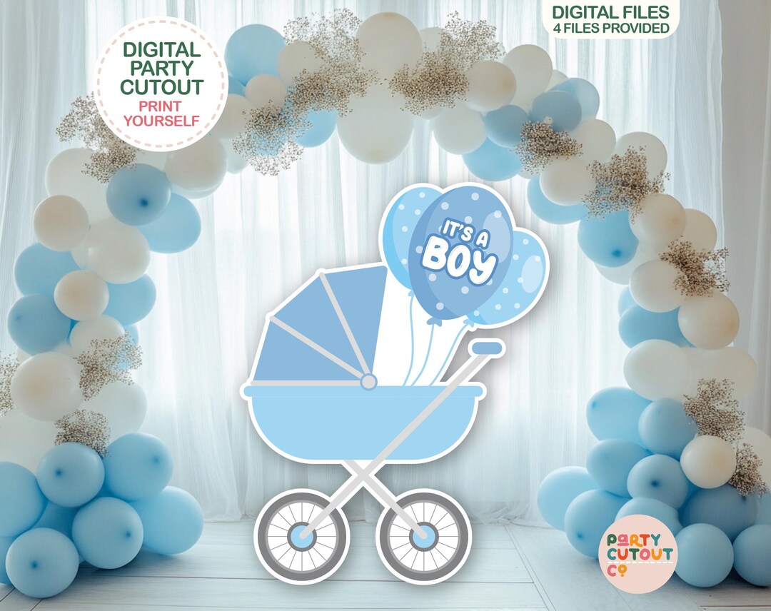 BIG CUTOUT Blue Baby Shower Decoration Blue Pram Prop Blue Stroller ...
