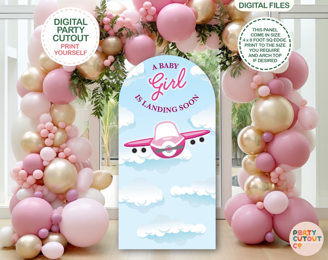 BIG BACKDROP Girl Baby Shower Sign Plane Baby Shower Ideas Landing Soon ...
