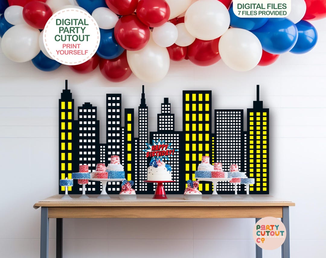 BIG CUTOUT Super Hero Party Props Super Hero Buildings Super Hero ...