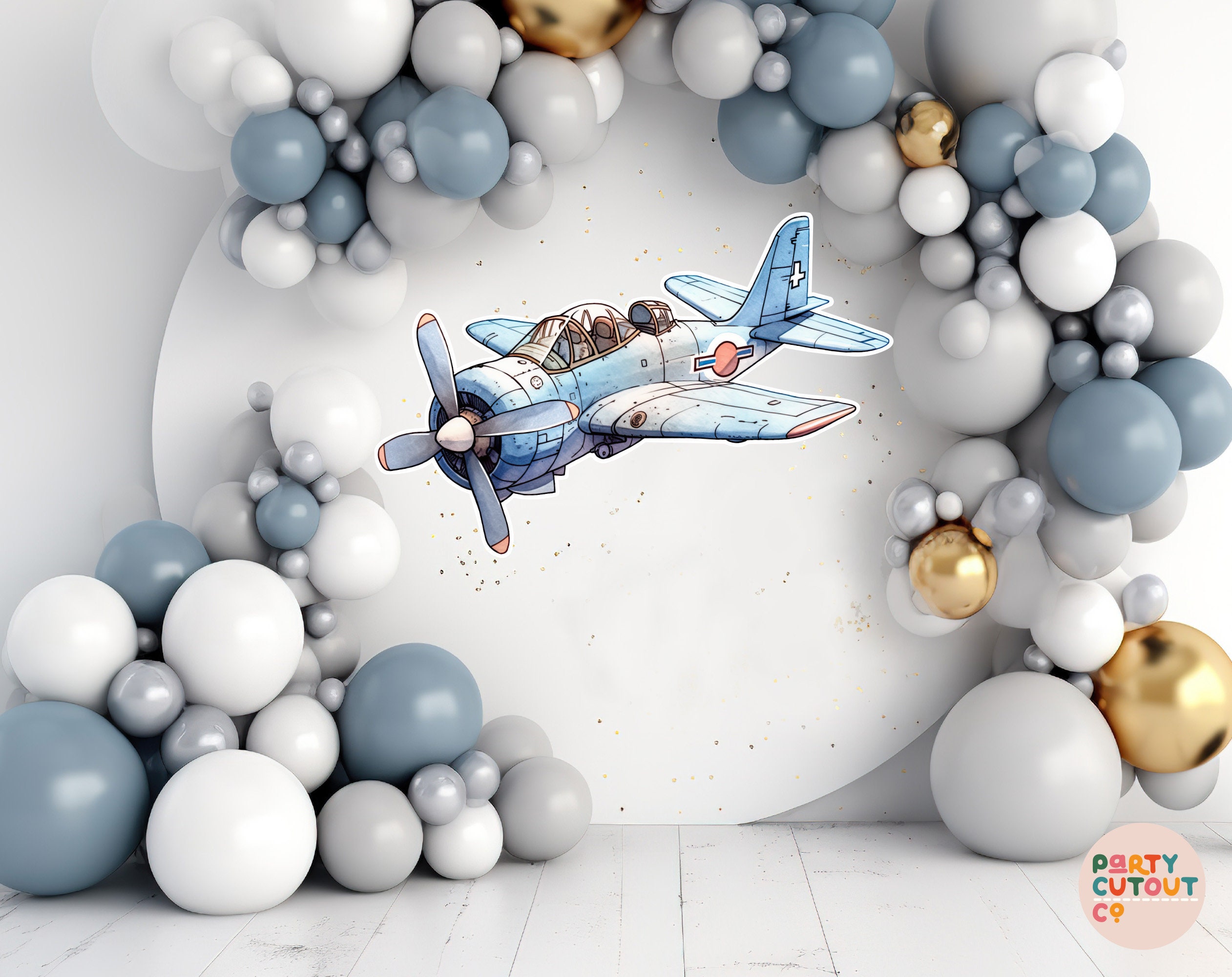 BIG CUTOUT Blue Fighter Plane Decoration Aircraft Props Stand up Cutout ...