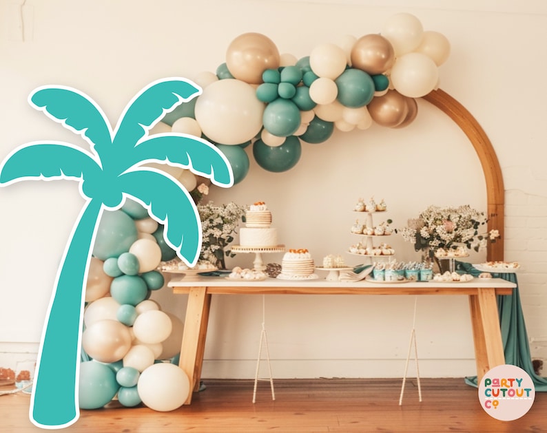 BIG CUTOUT Teal Palm Tree Beach Party Boho Baby Shower Ideas Pool Party ...