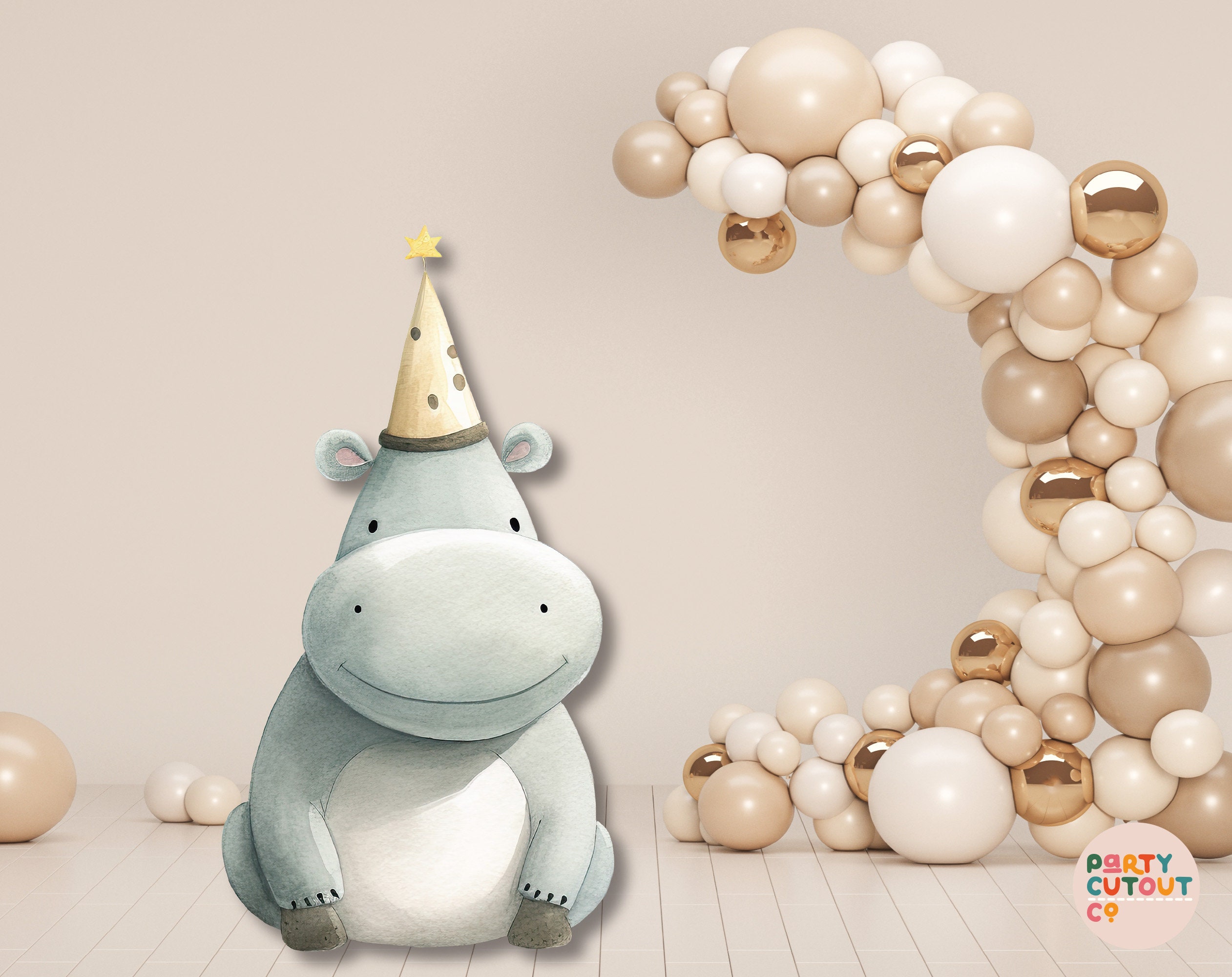 BIG CUTOUT, Hippo With Party Hat, Hippopotamus Decorations, Safari ...