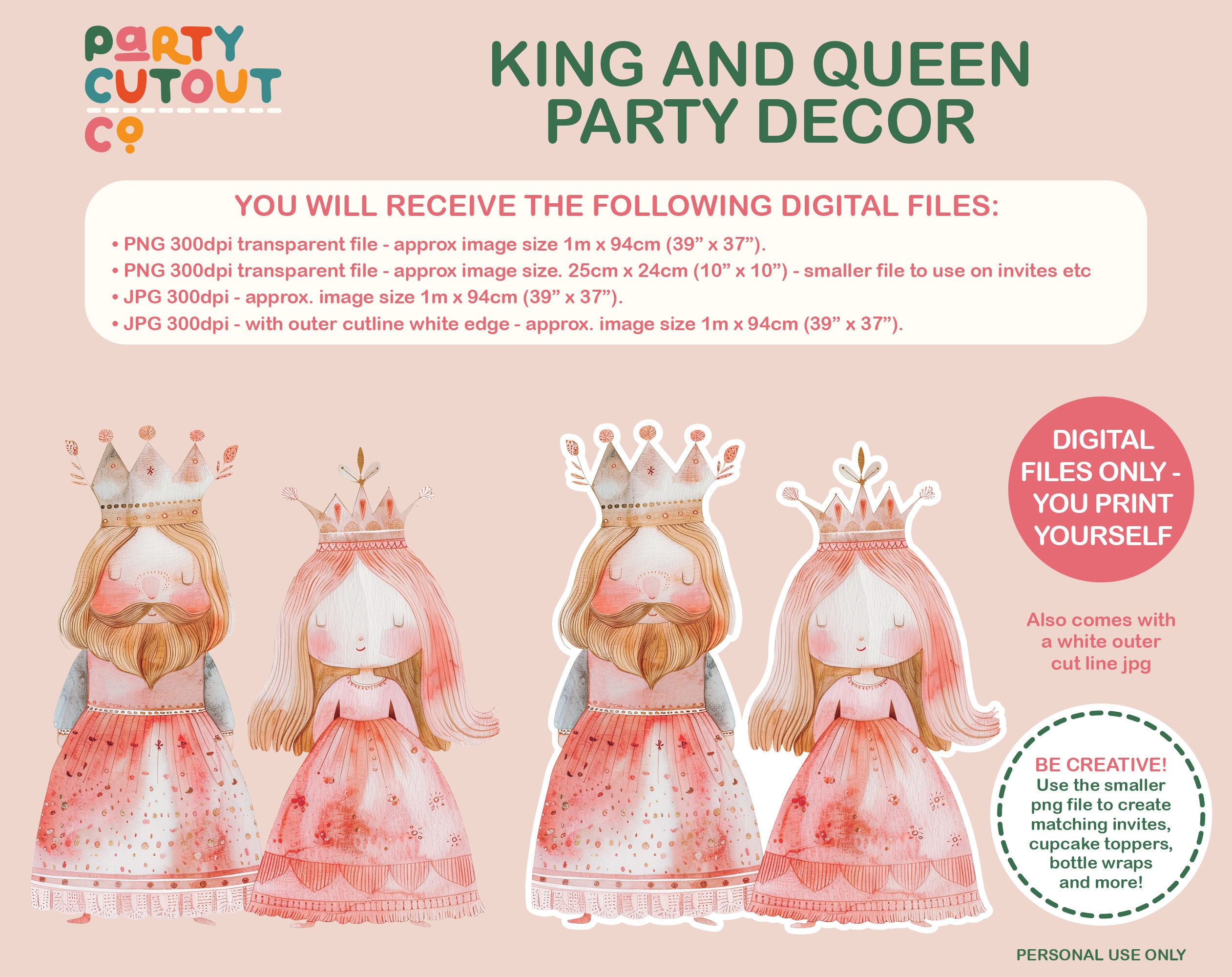 BIG CUTOUT King and Queen Cutout Princess Party Queen Prop Royal Party ...