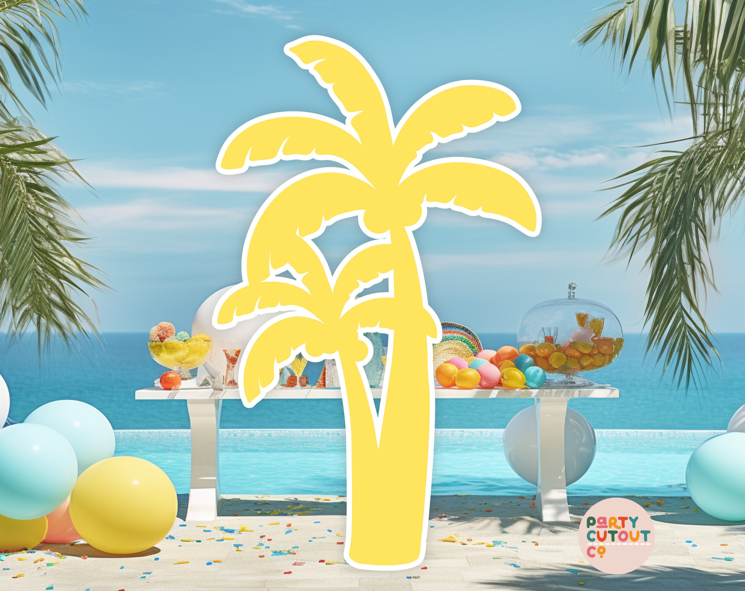 BIG CUTOUT Yellow Palm Tree Beach Party Hippie Birthday 70s Party Pool ...