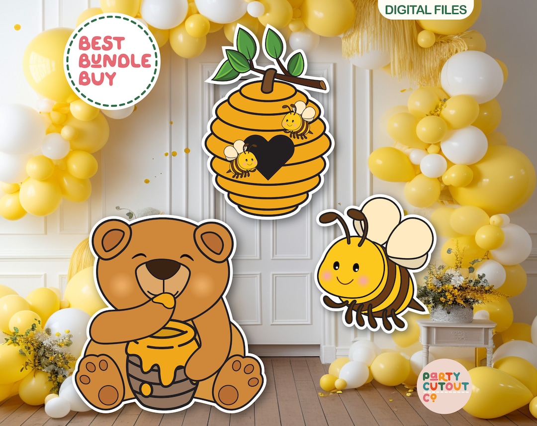 BIG CUTOUT Bee Party Buzzy Bee Props Bee Hive Bear With Honey Pot ...