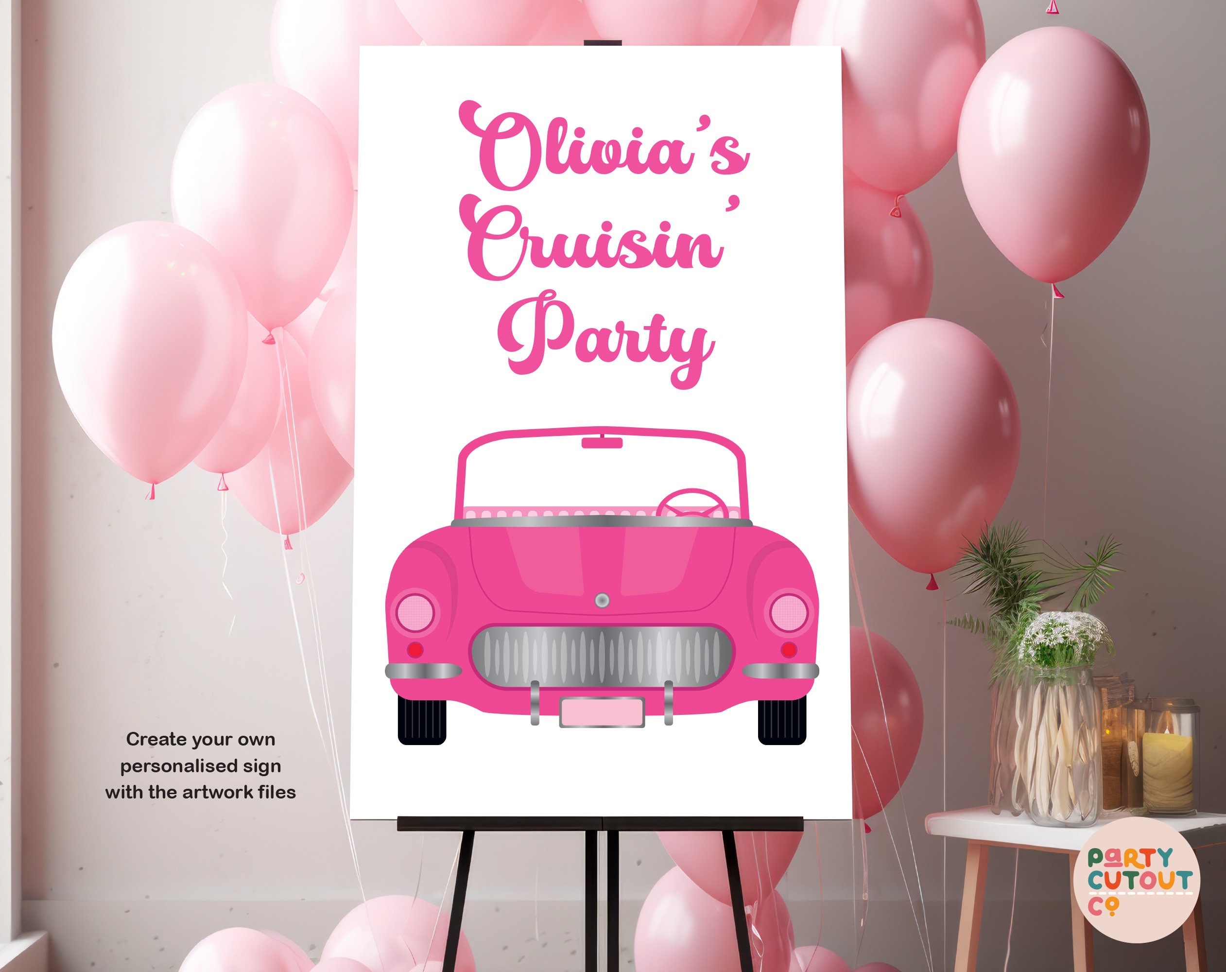 BIG CUTOUT Pink Car Hot Pink Convertible Pink Sports Car Doll Car Car ...