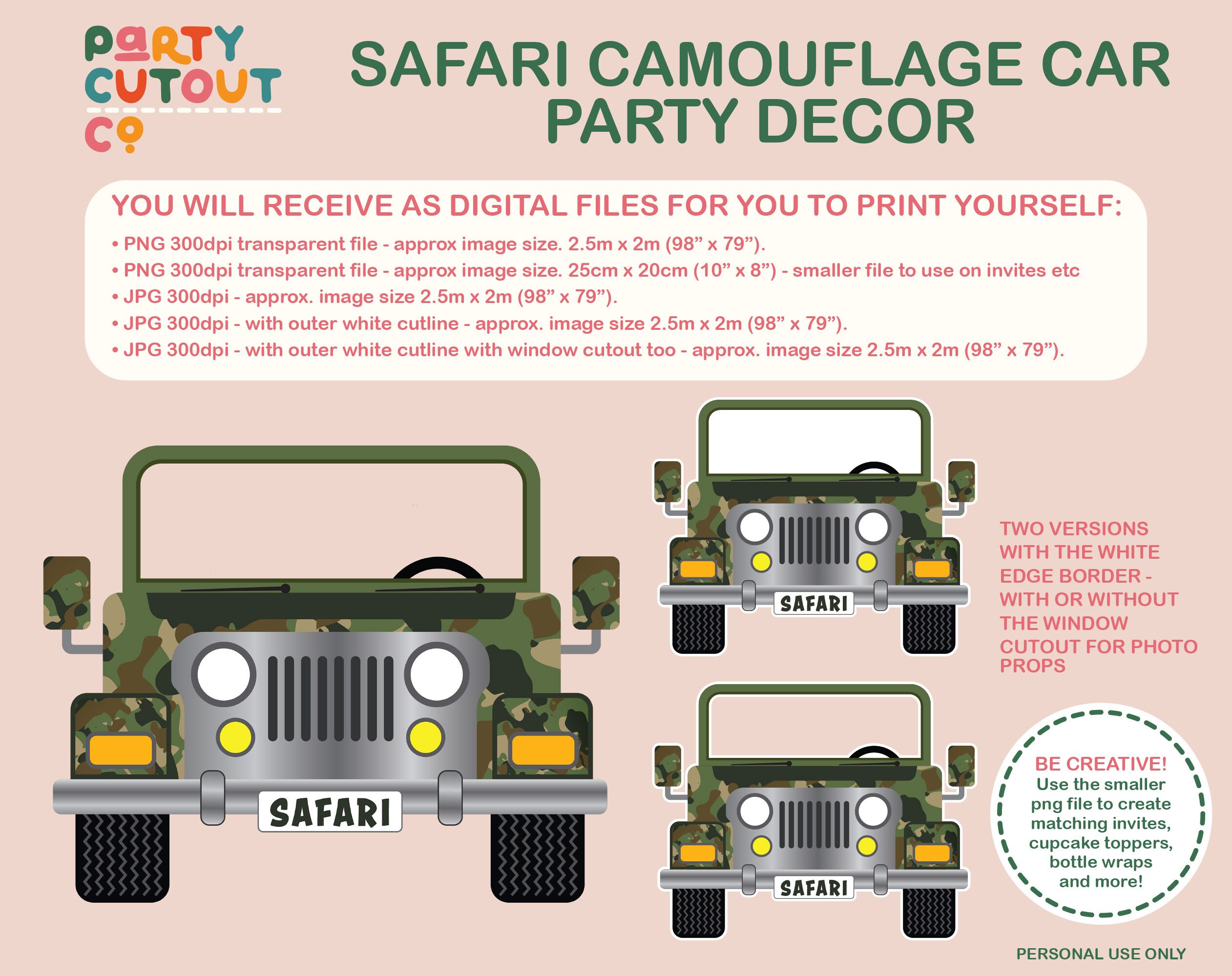BIG CUTOUT Camouflage Safari Car Army Green Truck African Safari Theme ...