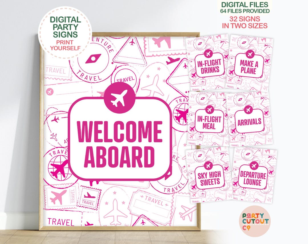 BIG CUTOUT Pink Plane Signs Plane Birthday Table Travel Signs Adventure ...