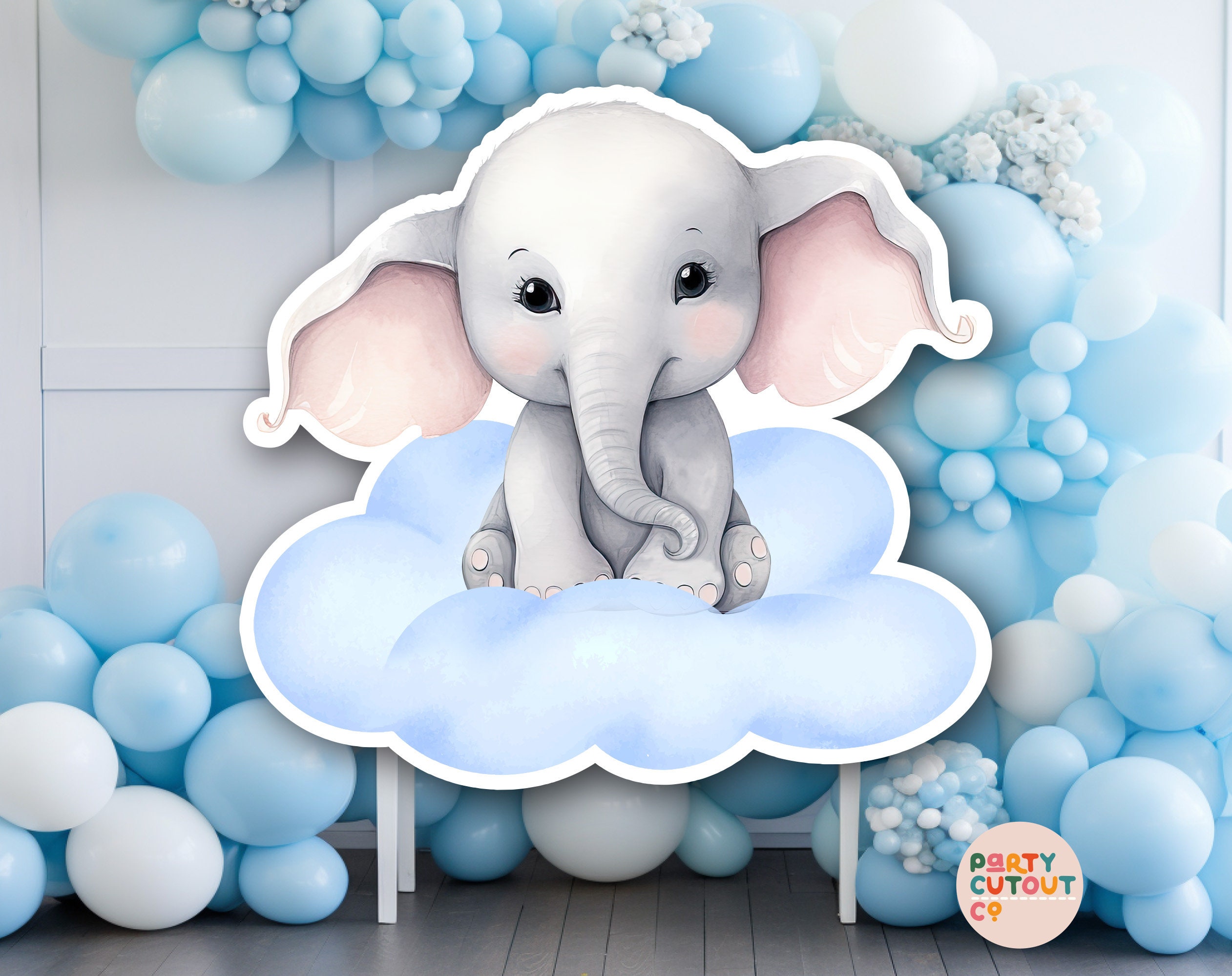 BIG CUTOUT Baby Shower Decoration Baby Elephant Sitting on a Blue Cloud ...