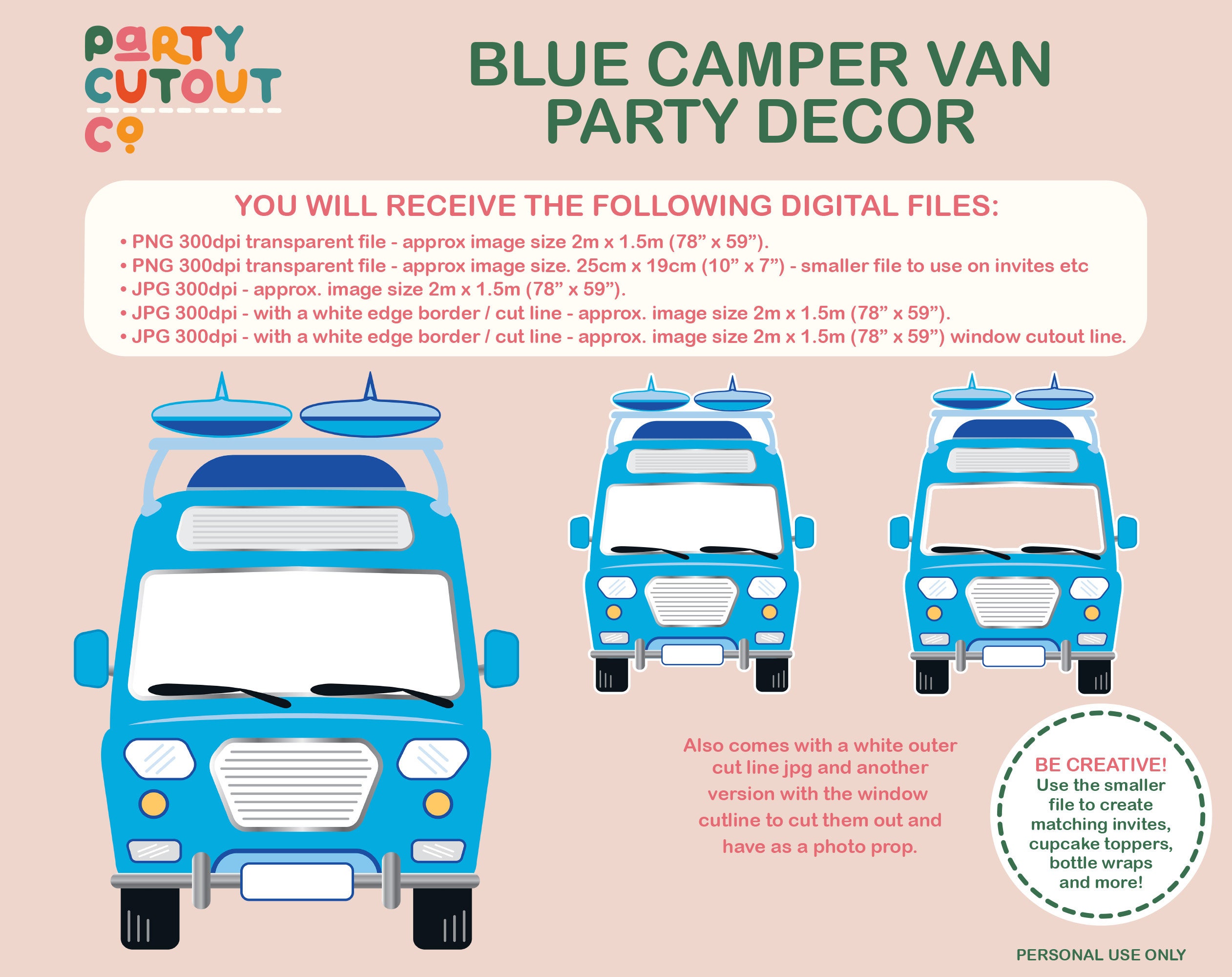 BIG CUTOUT Blue Camper Van Beach Van Groovy Party Hippie Party Love Bus ...