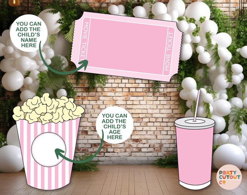 BIG CUTOUT Pink Movie Cutout Movie Popcorn Props Drink Cutout Movie ...