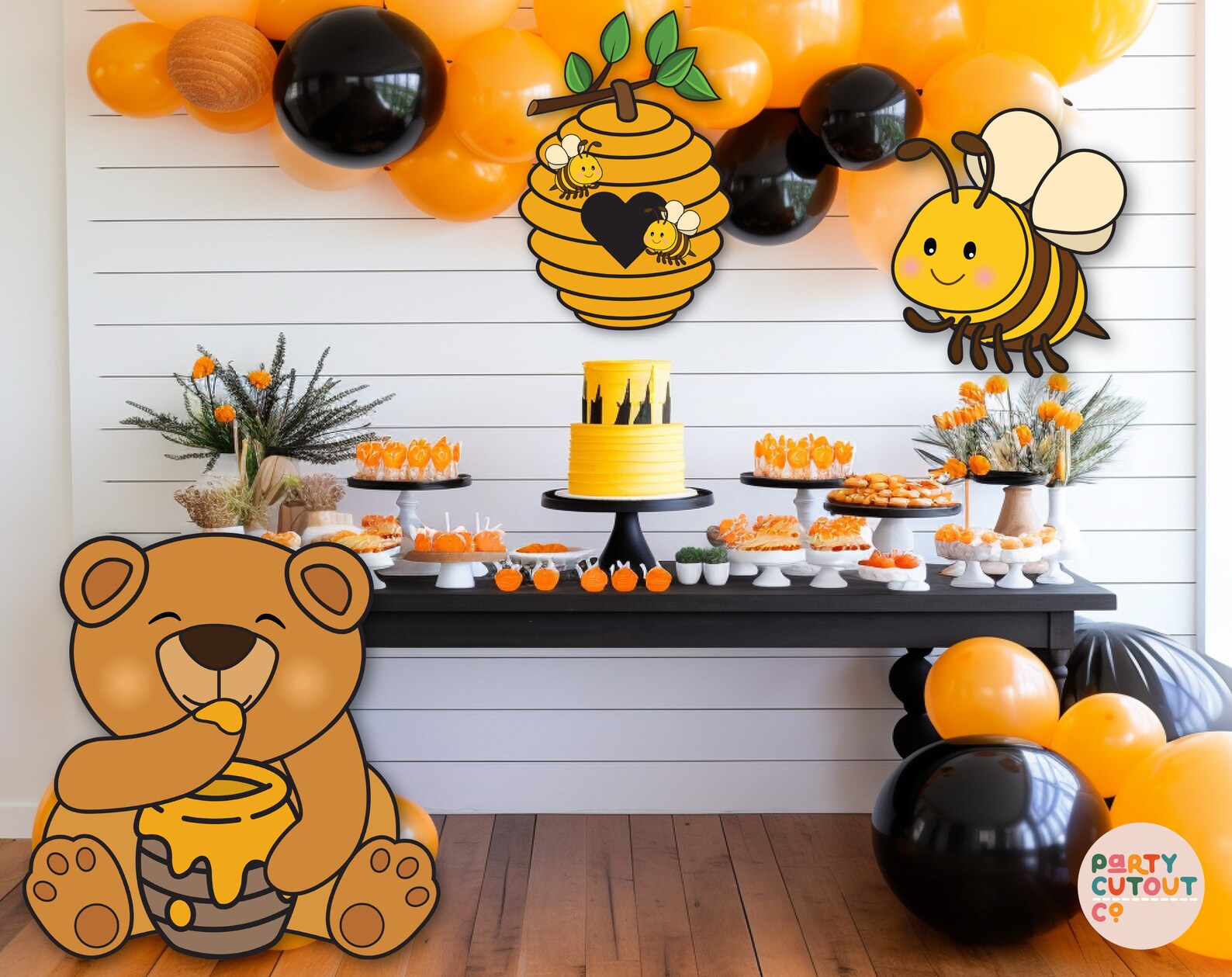 BIG CUTOUT Bee Party Buzzy Bee Props Bee Hive Bear With Honey Pot ...
