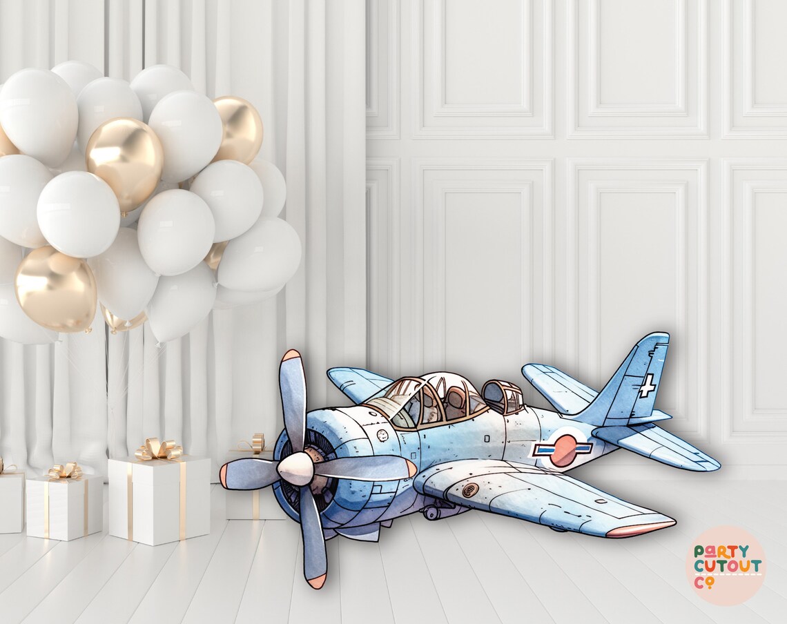 BIG CUTOUT Blue Fighter Plane Decoration Aircraft Props Stand up Cutout ...