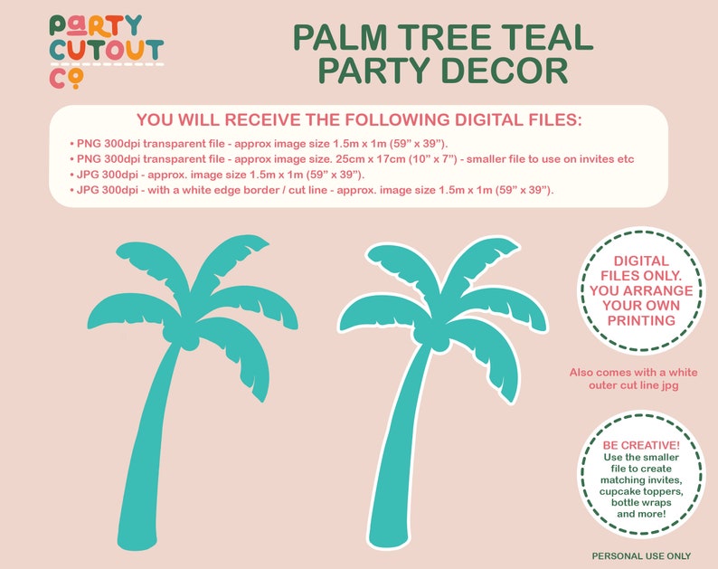 BIG CUTOUT Teal Palm Tree Beach Party Boho Baby Shower Ideas Pool Party ...