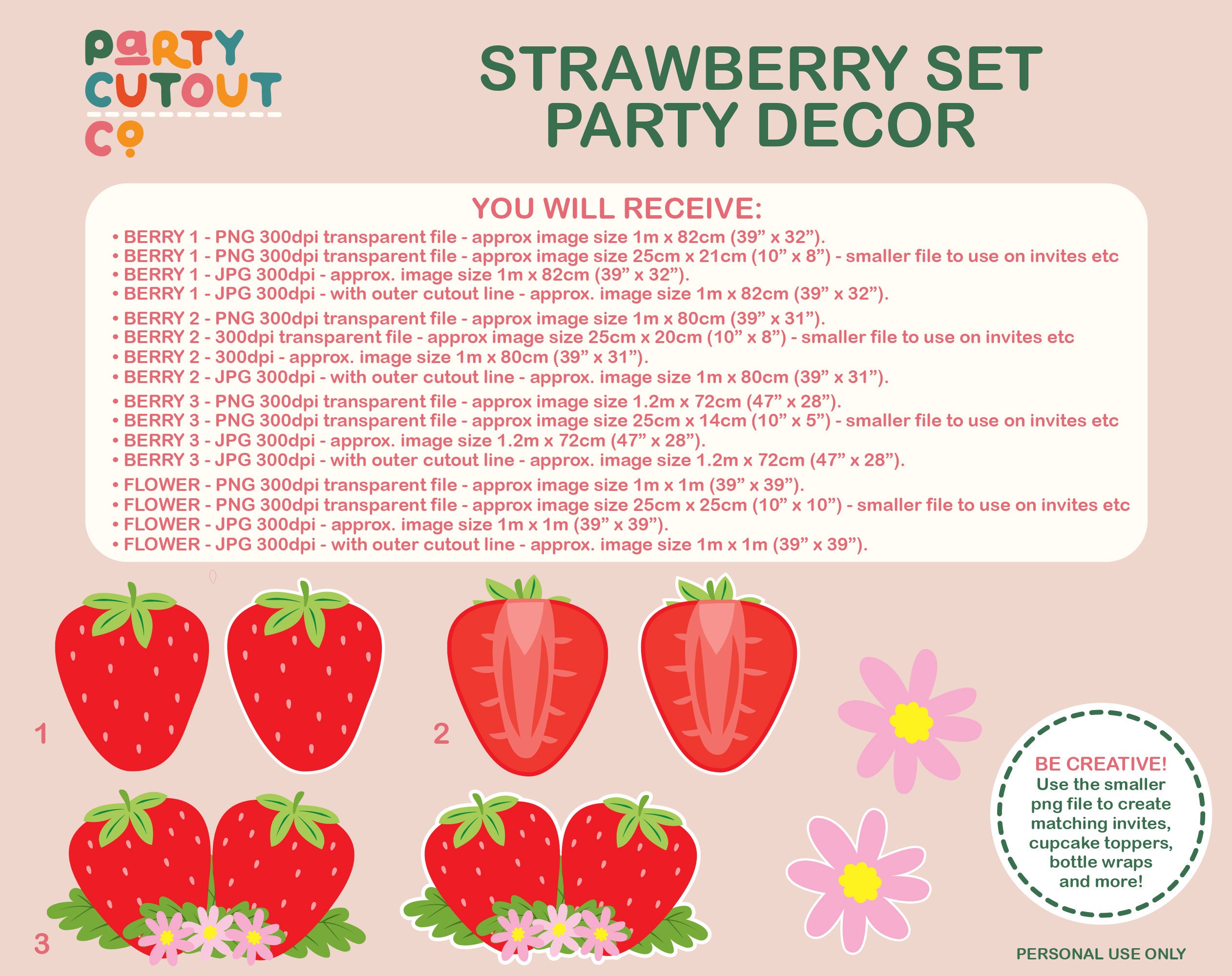 BIG CUTOUT Strawberry Party Strawberry Decoration Fruit Birthday Party ...