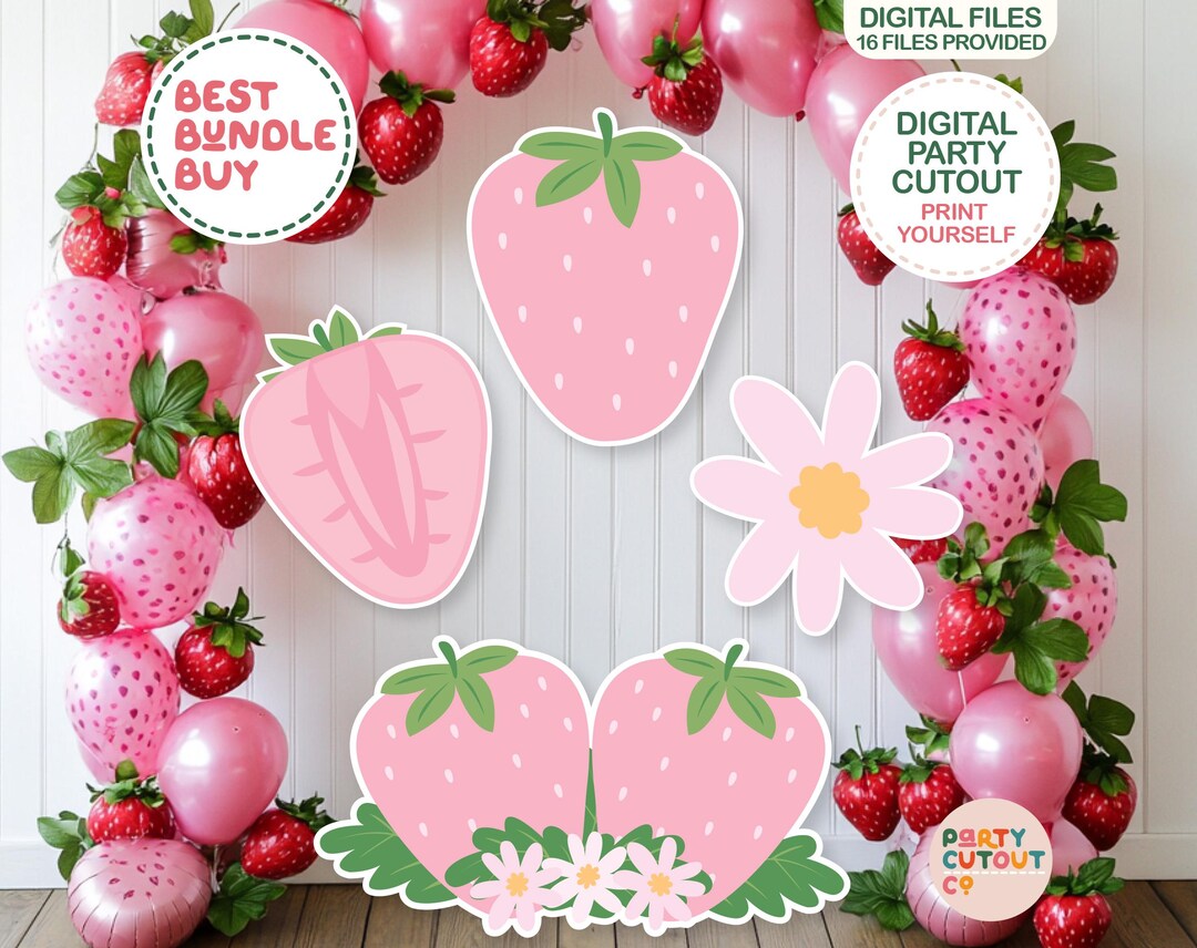 BIG CUTOUT Pink Strawberry Party Strawberry Decorations Fruit Birthday ...