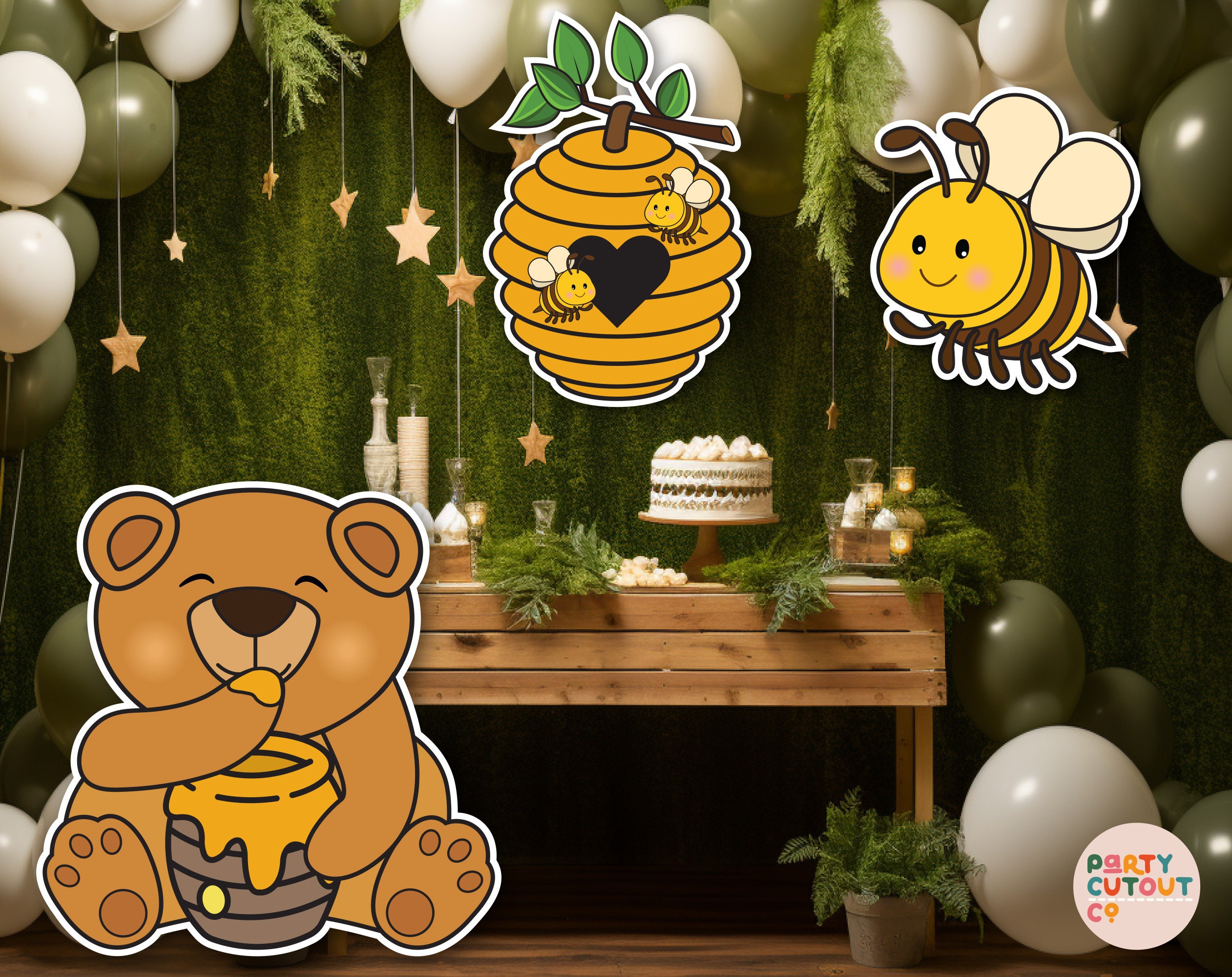BIG CUTOUT Bee Party Buzzy Bee Props Bee Hive Bear With Honey Pot ...