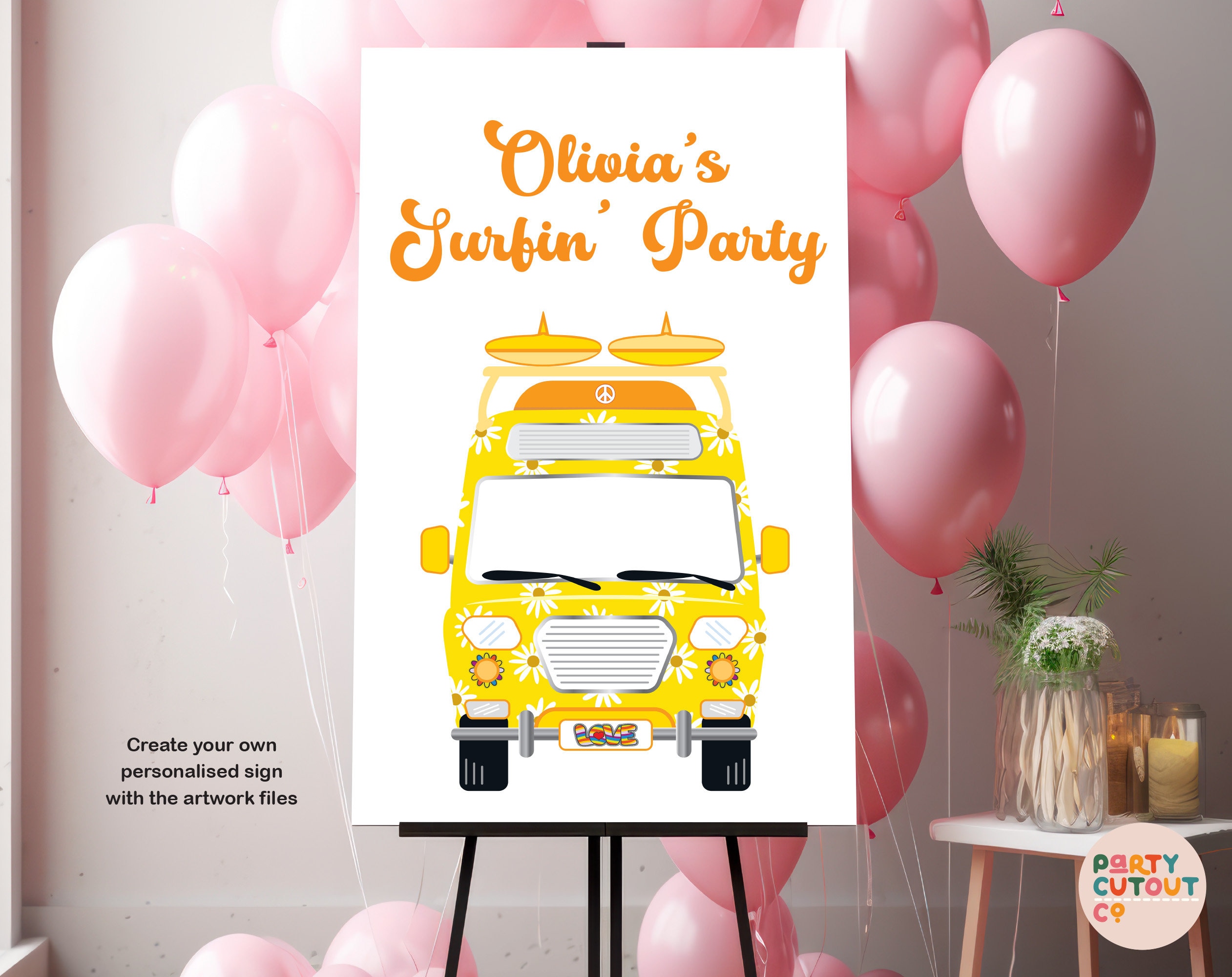 BIG CUTOUT Yellow Camper Van Beach Van Groovy Party Hippie Party Love ...