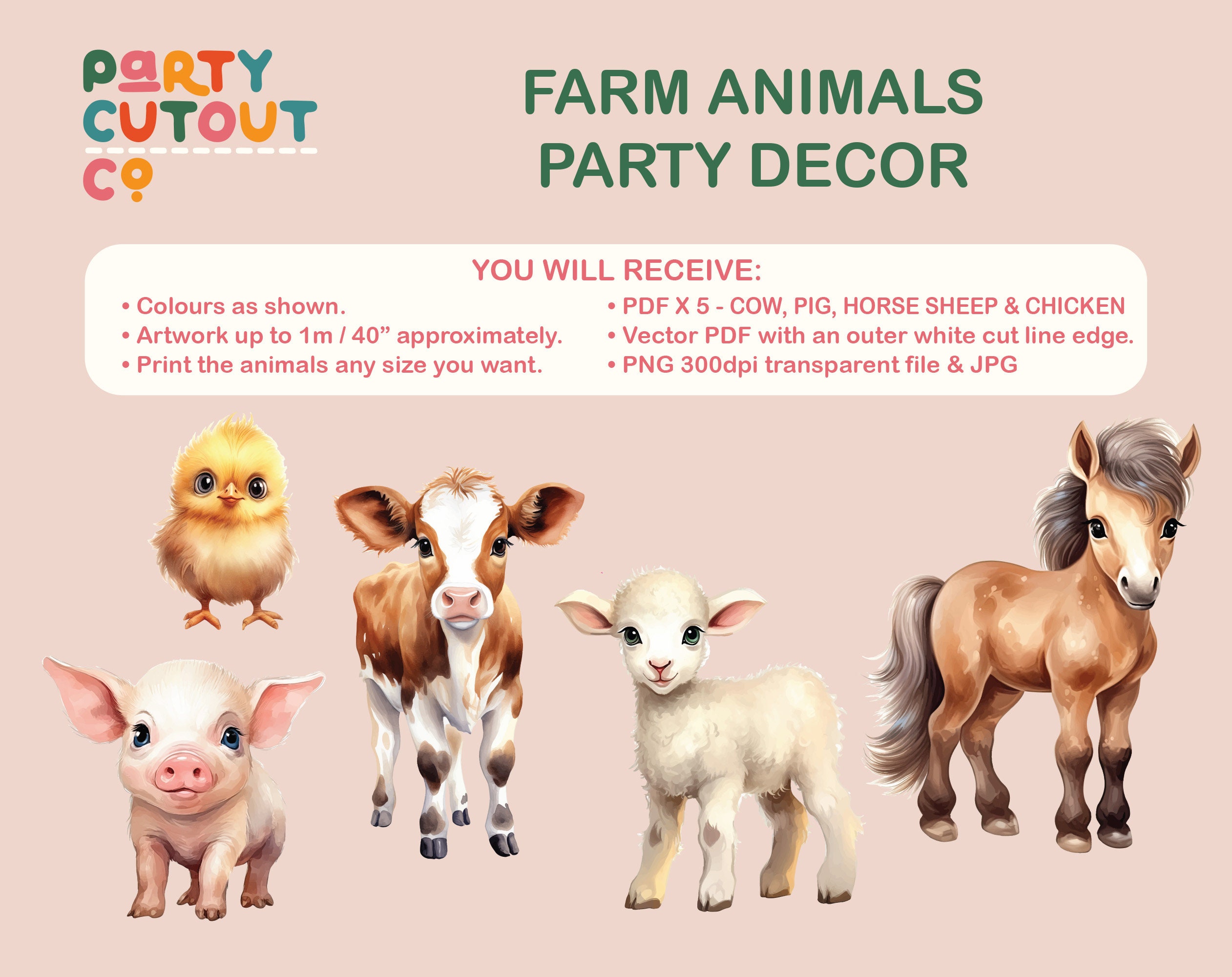 BIG CUTOUT Farm Animal Decorations Animal Props Farm Cutout Pig Cow ...