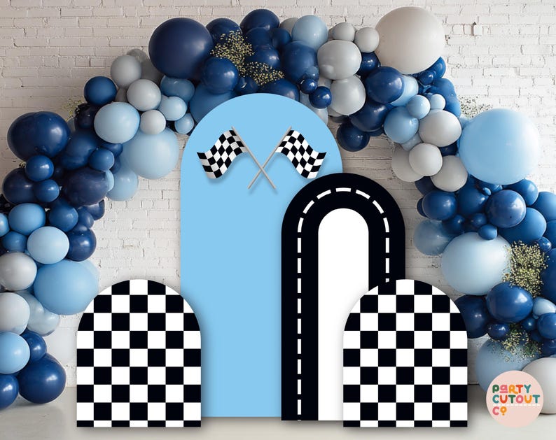 BIG BACKDROP Blue Racing Wall Prop Racing Car Backboard Race Track ...