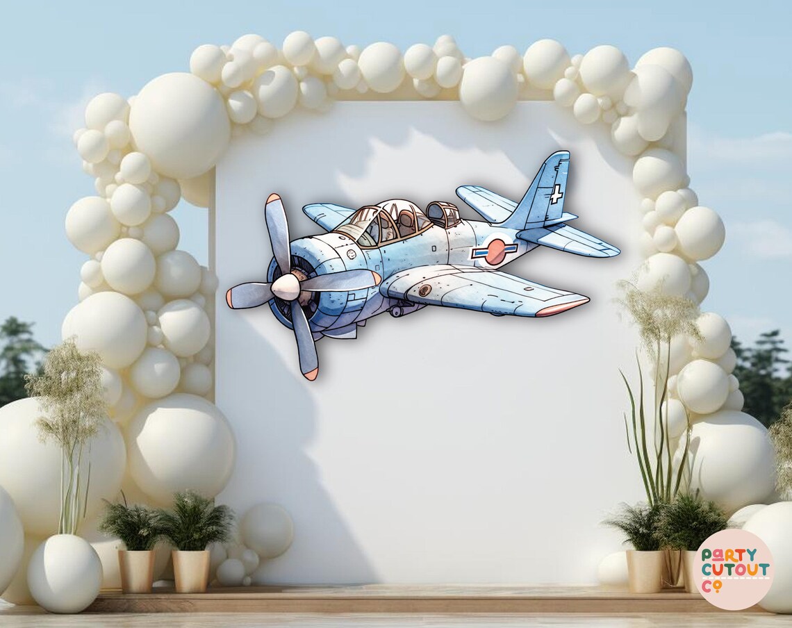 BIG CUTOUT Blue Fighter Plane Decoration Aircraft Props Stand up Cutout ...