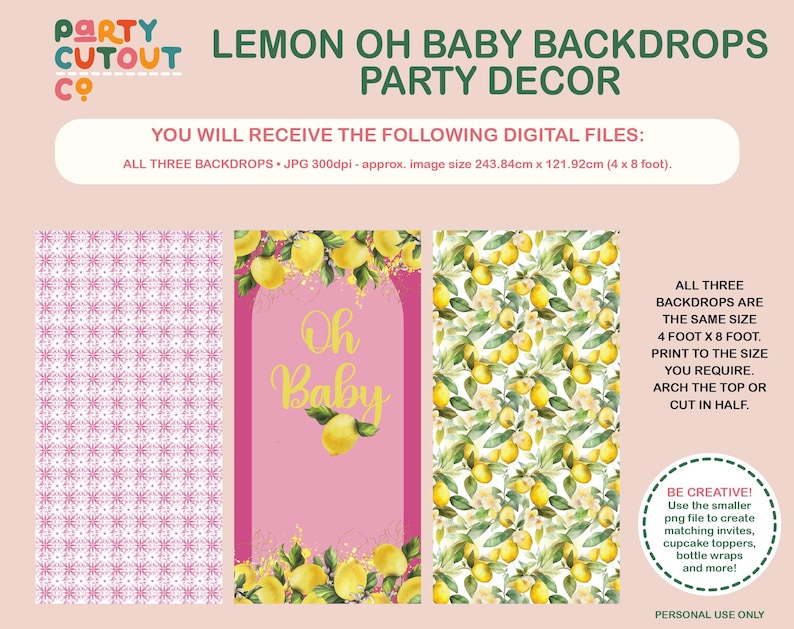BIG BACKDROPS Lemon Baby Shower Lemon Market Fruit Baby Shower Decor ...