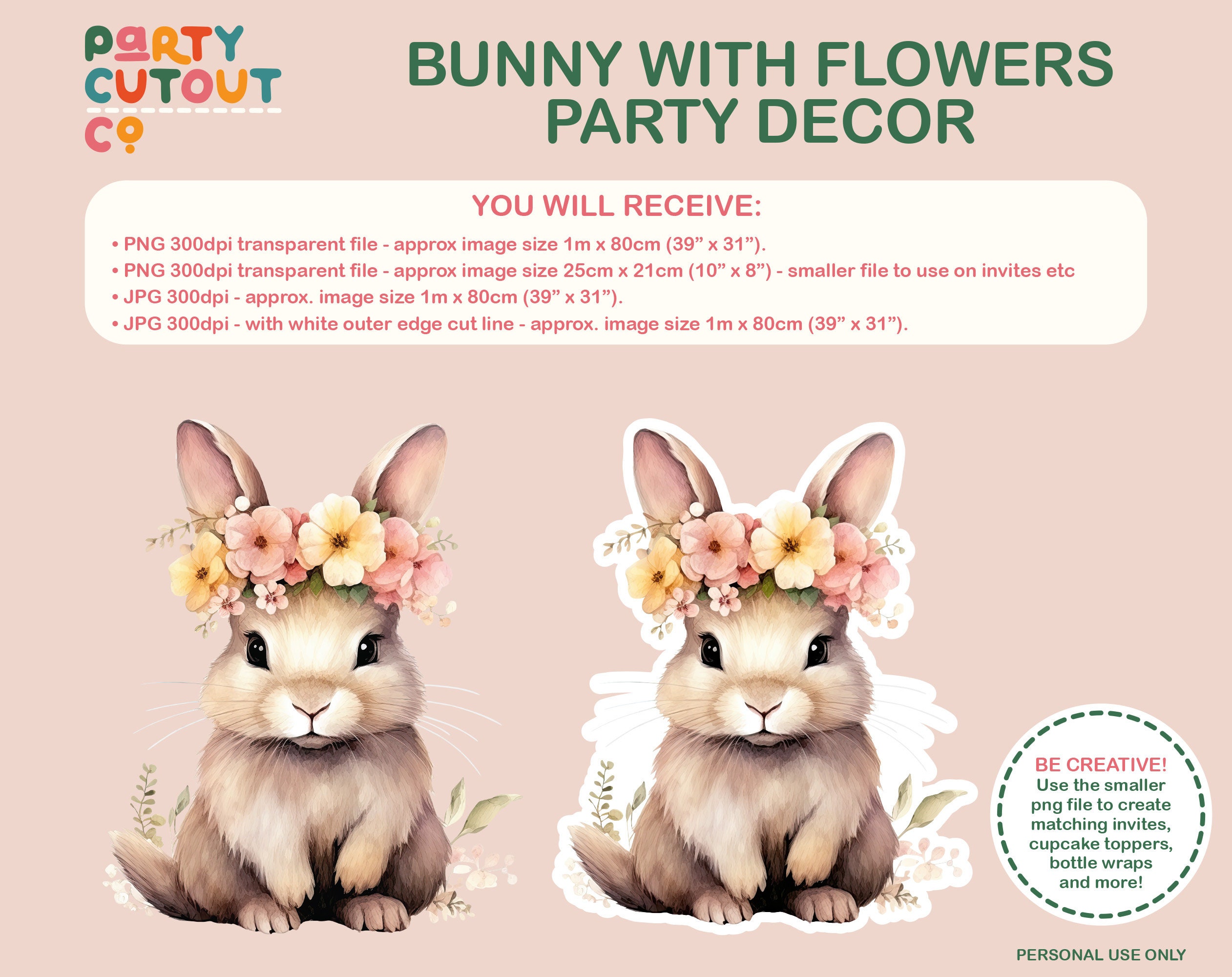 BIG CUTOUT, Cute Rabbit Cutout, Bunny Party, Woodland Party, Rabbit ...