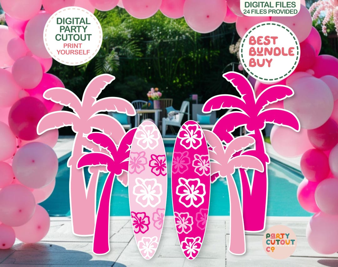 BIG CUTOUT Pink Beach Party Pink Surfboard Surf Birthday Party Pool ...