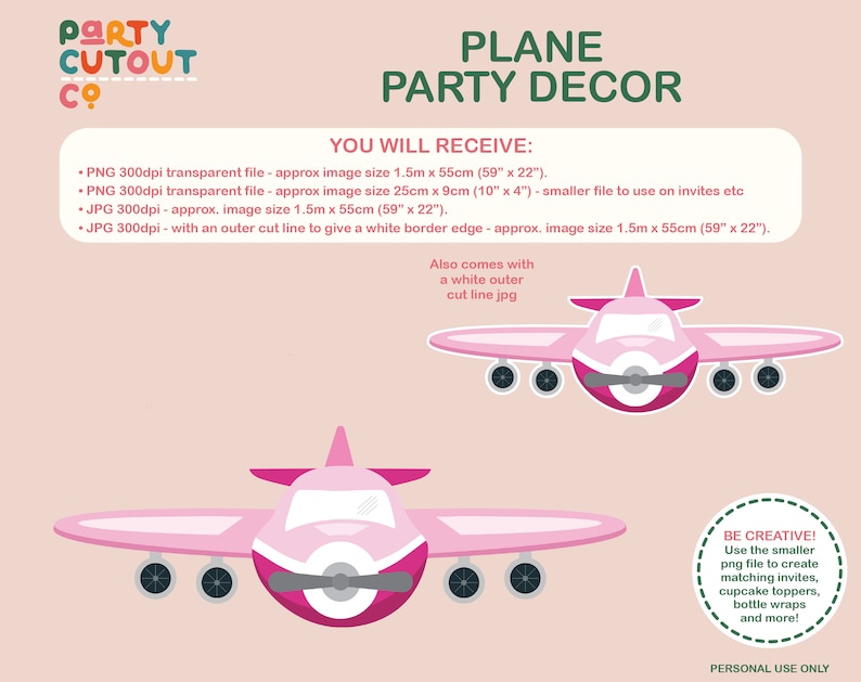 BIG CUTOUT Pink Plane Cut Out Aircraft Props Plane Pilot Cutout Travel ...