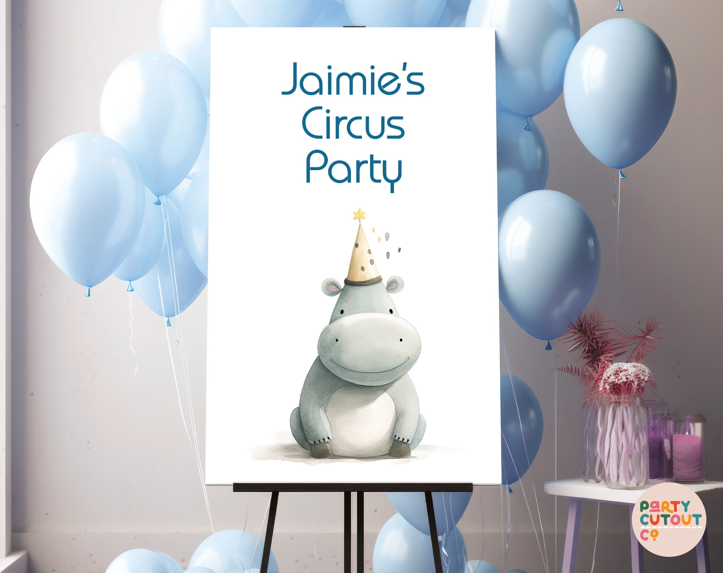 BIG CUTOUT, Hippo With Party Hat, Hippopotamus Decorations, Safari ...