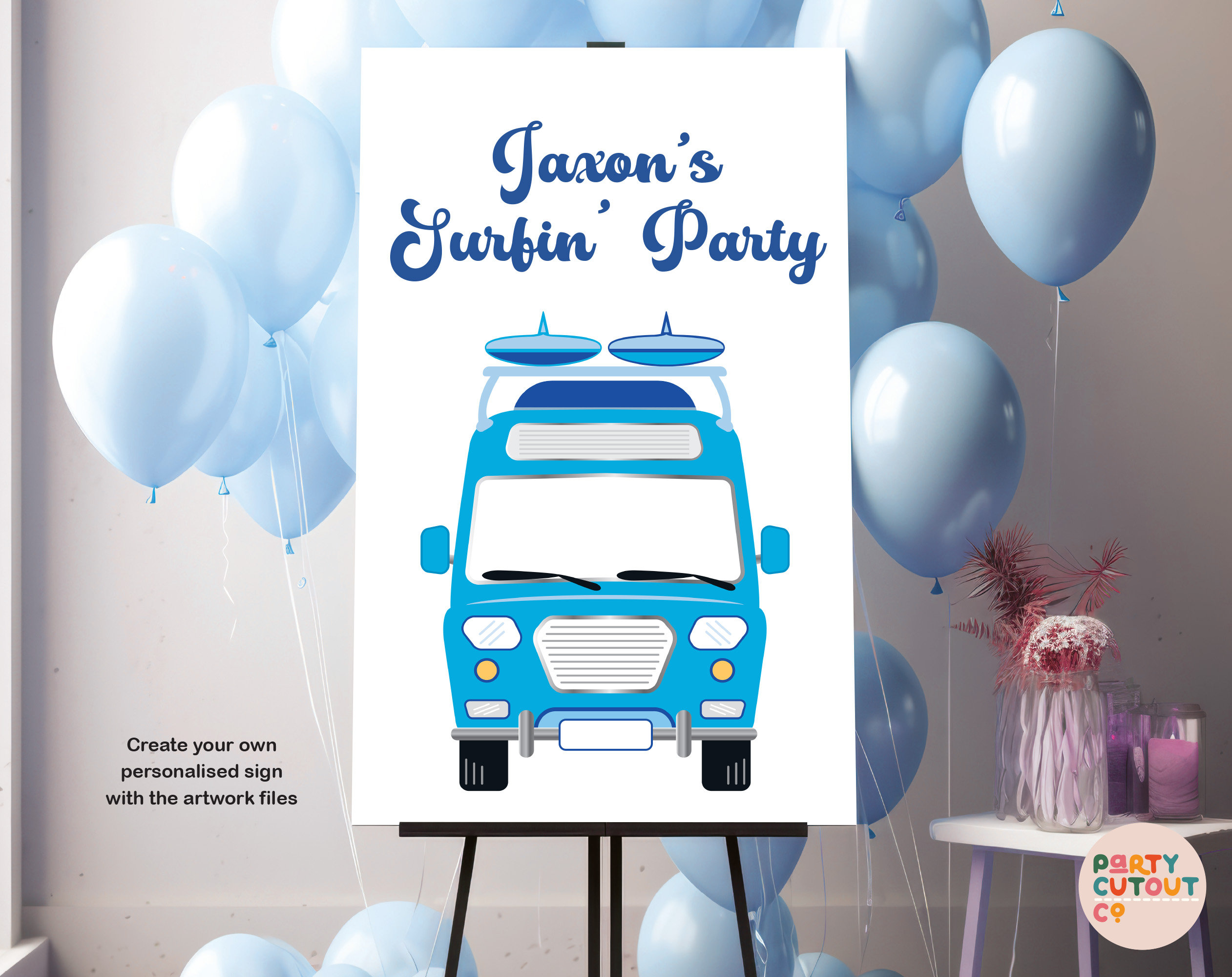 BIG CUTOUT Blue Camper Van Beach Van Groovy Party Hippie Party Love Bus ...