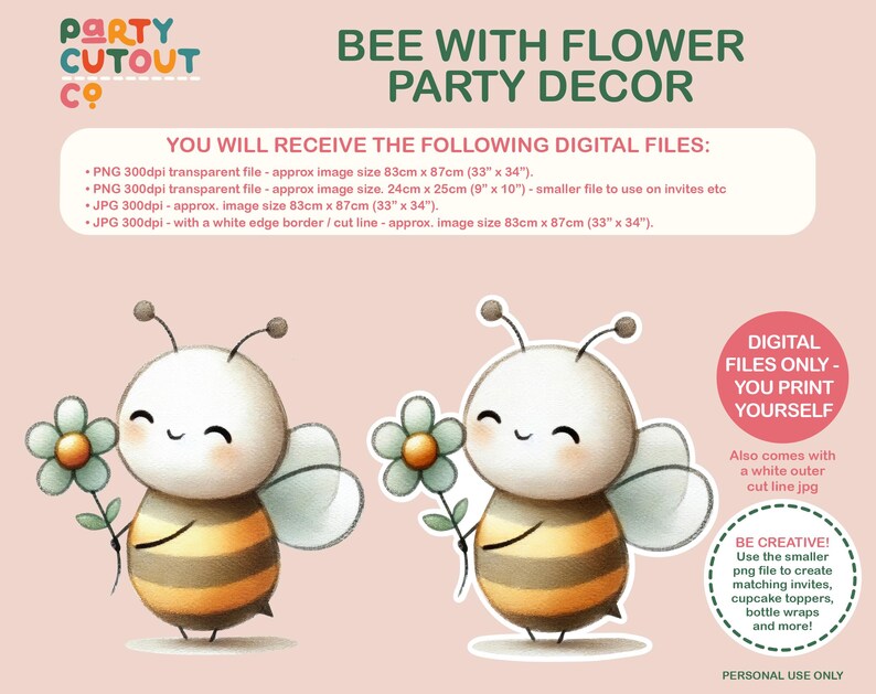 BIG CUTOUT Bee Party Buzzy Bee Props Happy Bee With Flower Cartoon Bee ...
