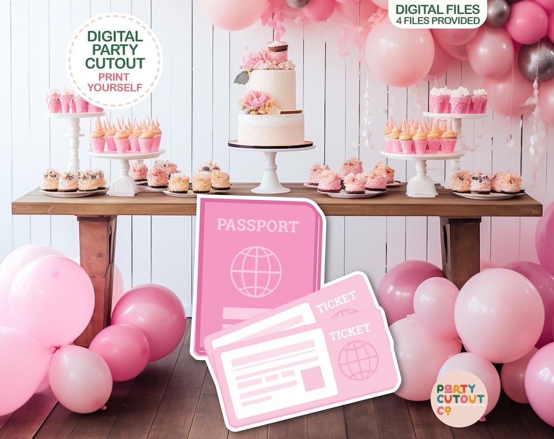 BIG CUTOUT Travel Party Pink Passport and Tickets Plane Ticket Cutout ...