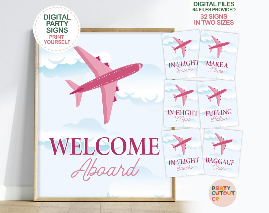 BIG CUTOUT Pink Plane Signs Plane Birthday Table Signs Adventure Awaits ...