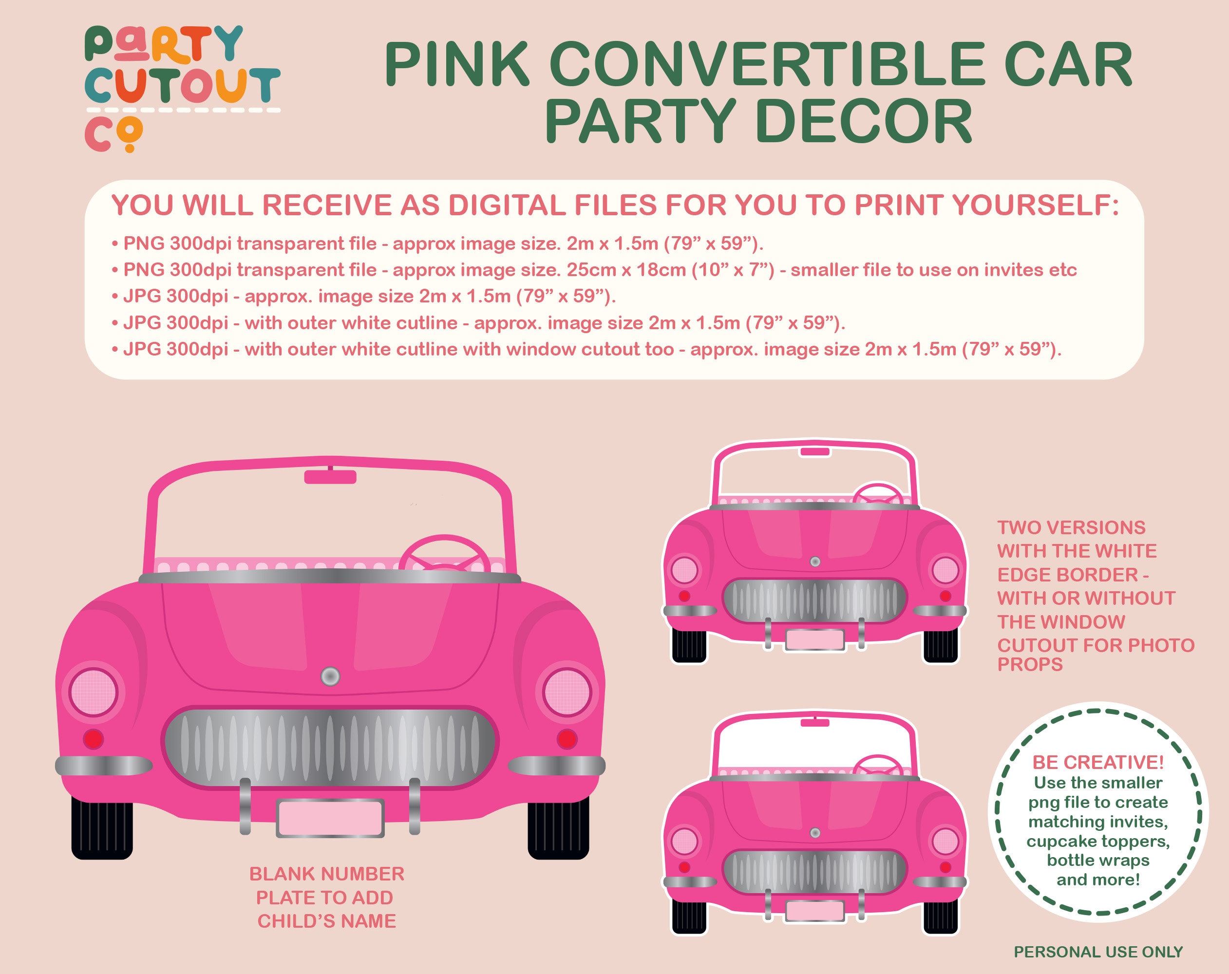 BIG CUTOUT Pink Car Hot Pink Convertible Pink Sports Car Doll Car Car ...
