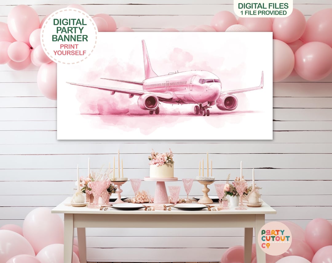 BIG BANNER Pink Plane Banner Aircraft Props Plane Party Sign Cutout ...