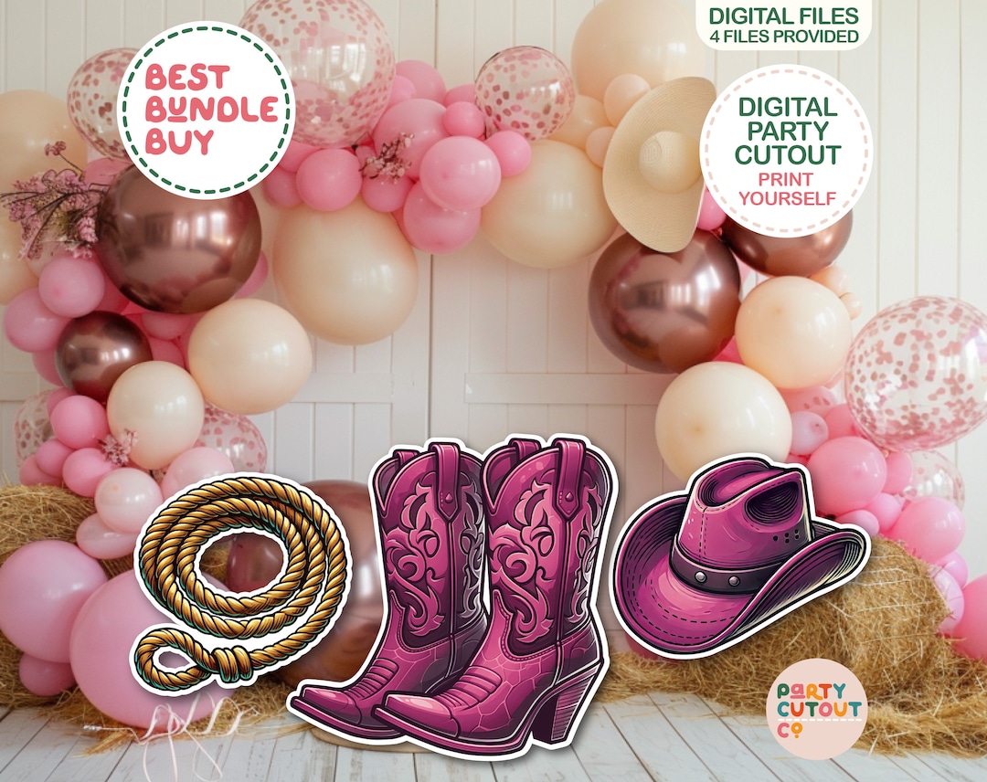 BIG CUTOUT Cowgirl Party Pink Cowgirl Boots Lasso Decor Western Themed ...